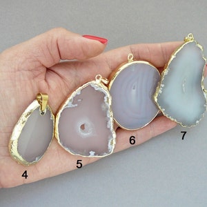 Long Necklace Large Gemstone Gold Necklace White Gray Agate - Etsy