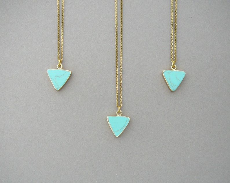 Turquoise Pendant Gold Triangle Turquoise Necklace Blue | Etsy