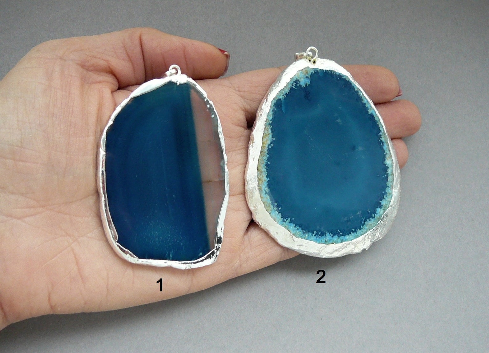 Blue Agate Slice Necklace Big Agate Pendant for Women Gemstone - Etsy