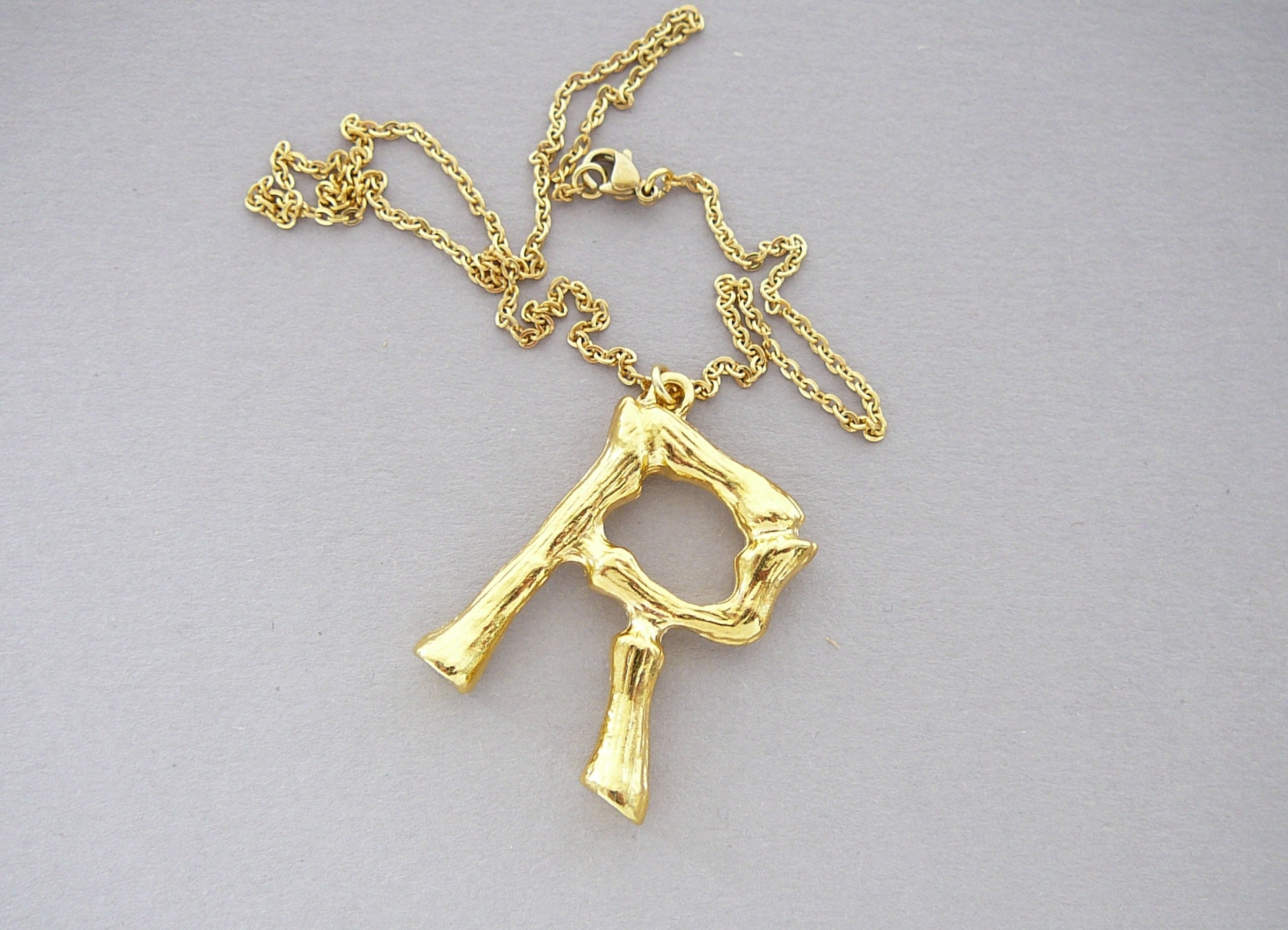Large Initial Necklace Bamboo Letter Necklace Layering Necklace Gold ...