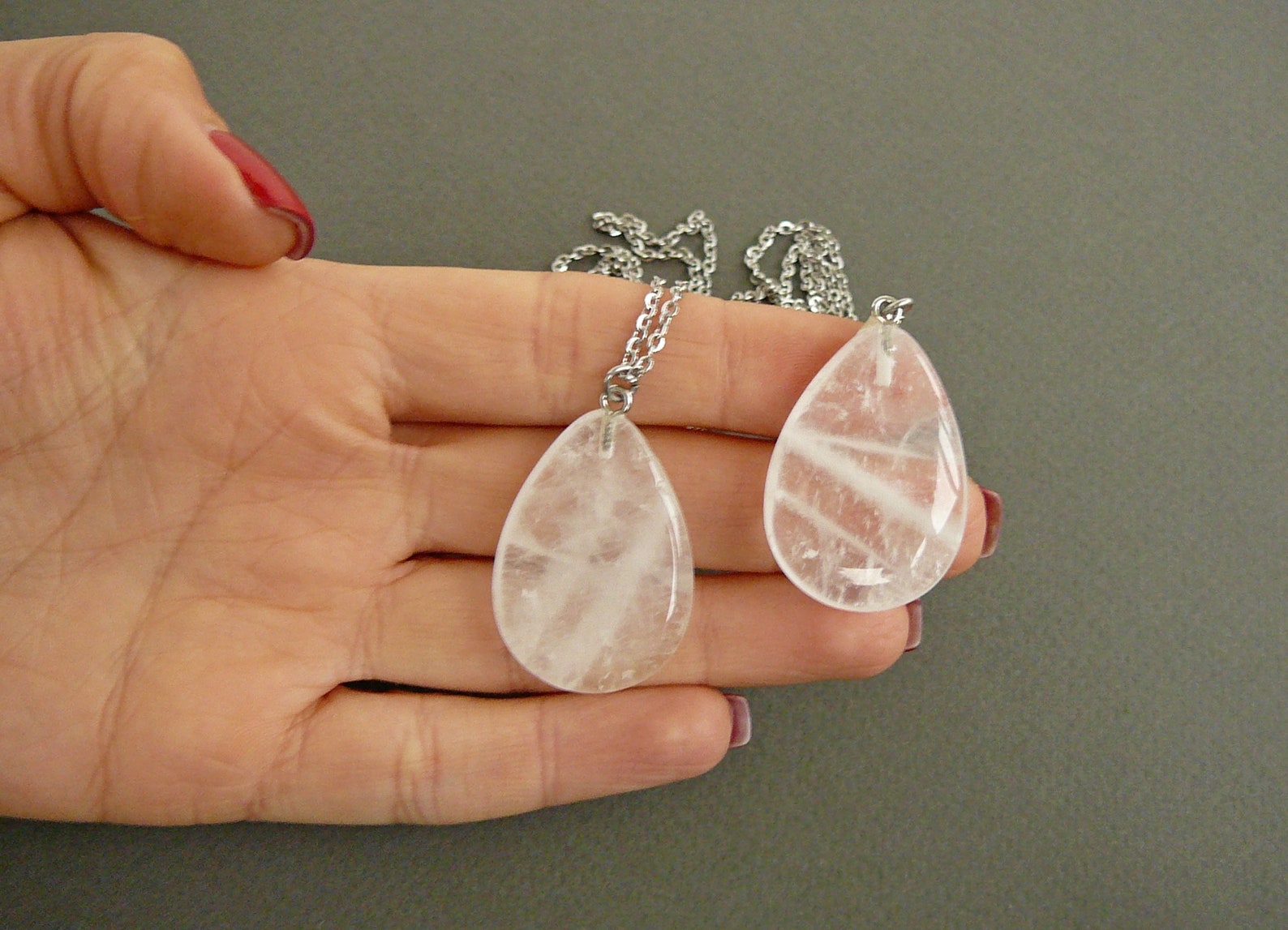 Natural Clear Quartz Crystal Necklace Clear Quartz Pendants Quartz Drop ...