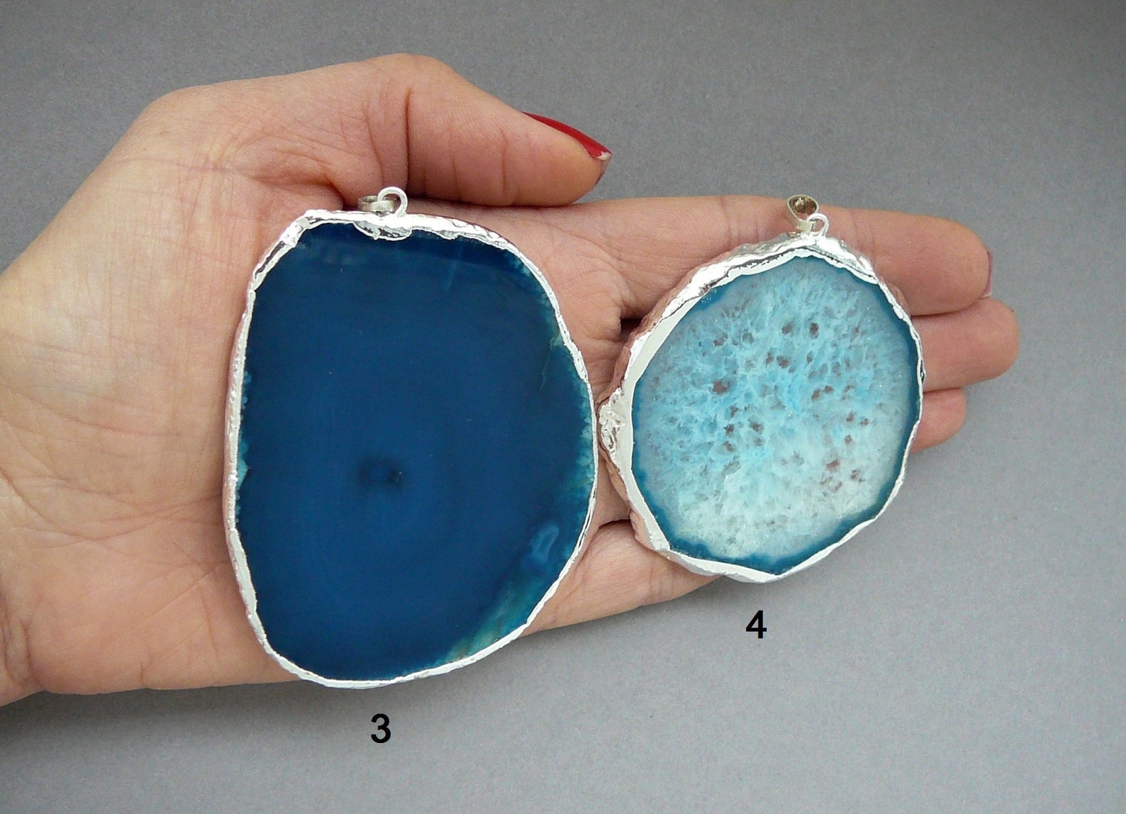 Blue Agate Slice Necklace Big Agate Pendant for Women Gemstone - Etsy