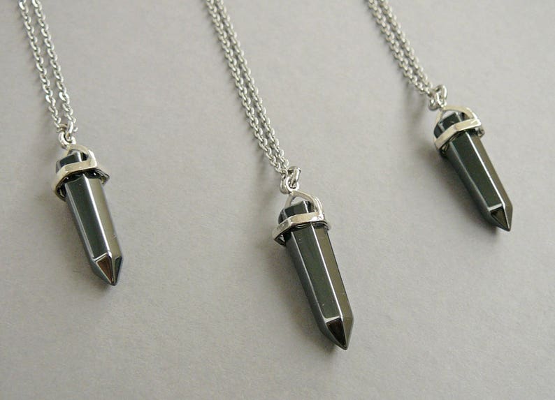 Hematite Necklace Hematite Pendant Long Silver Necklace Pendant Gray ...