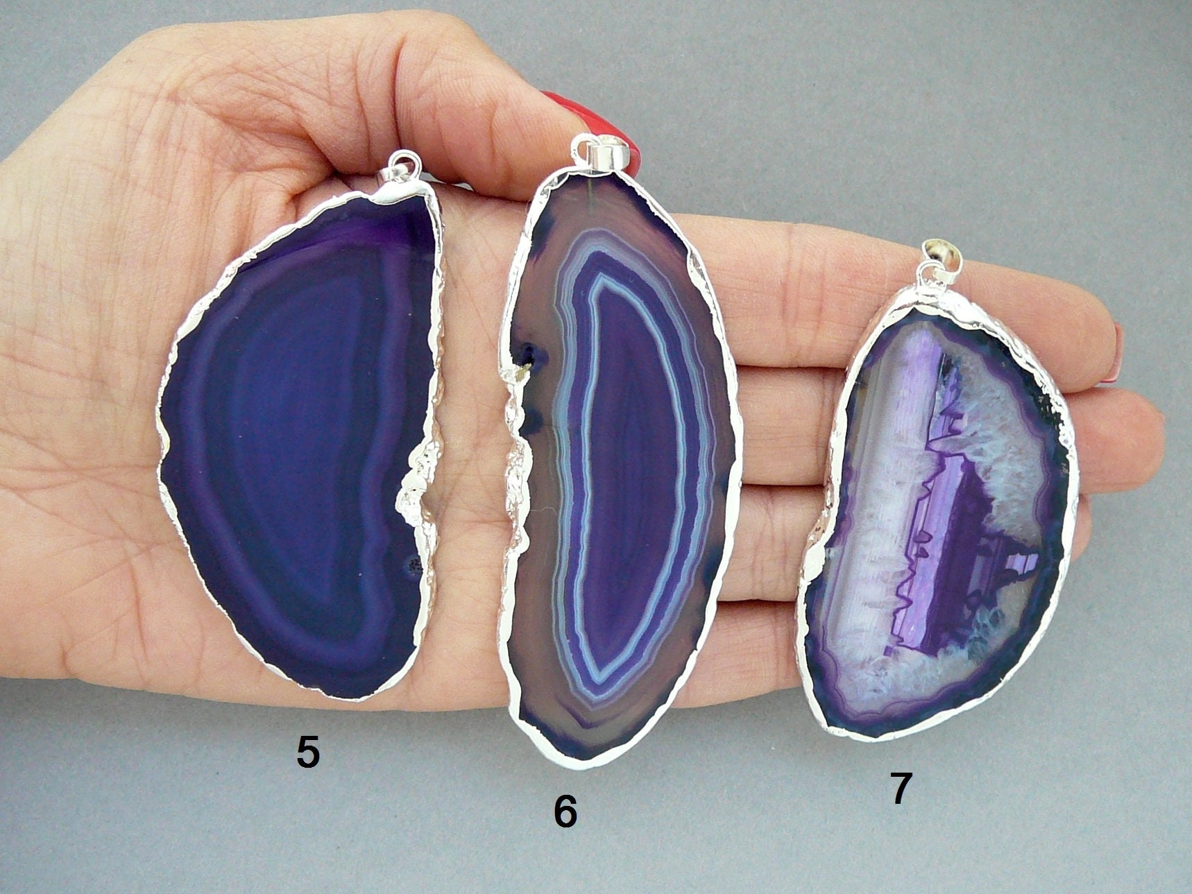 Violet Agate Slice Necklace Dark Violet Agate Pendant Gift for - Etsy