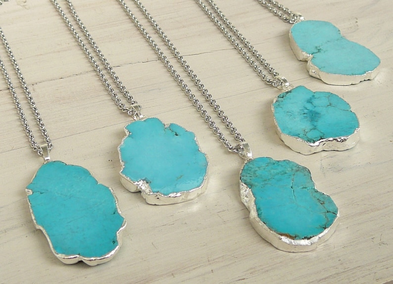 Turquoise Pendant Necklace Gift for Women Blue Necklace Gemstone ...
