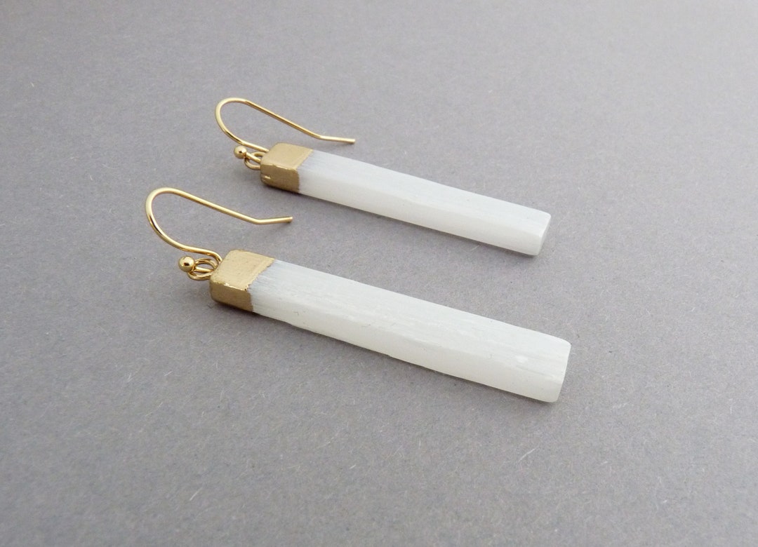 Selenite Earrings, Gold Earrings, Natural Selenite Jewelry, Selenite ...