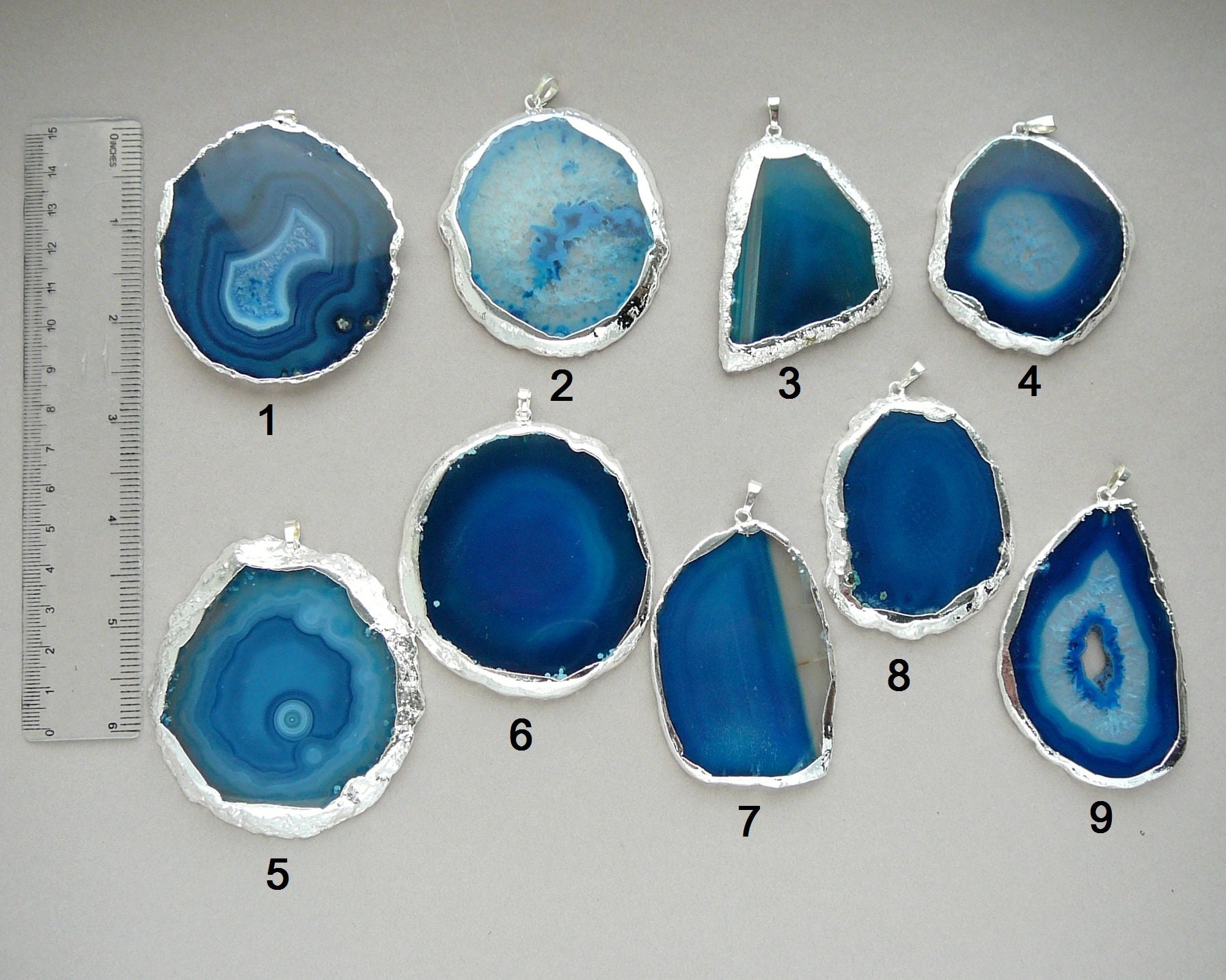 Blue Agate Slice Necklace Big Agate Pendant for Women Gemstone | Etsy