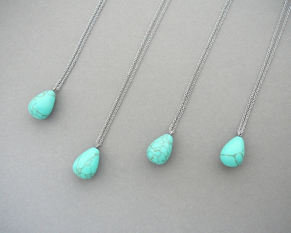 Blue Howlite Tear Drop Necklace Sky Blue Howlite Pendant | Etsy