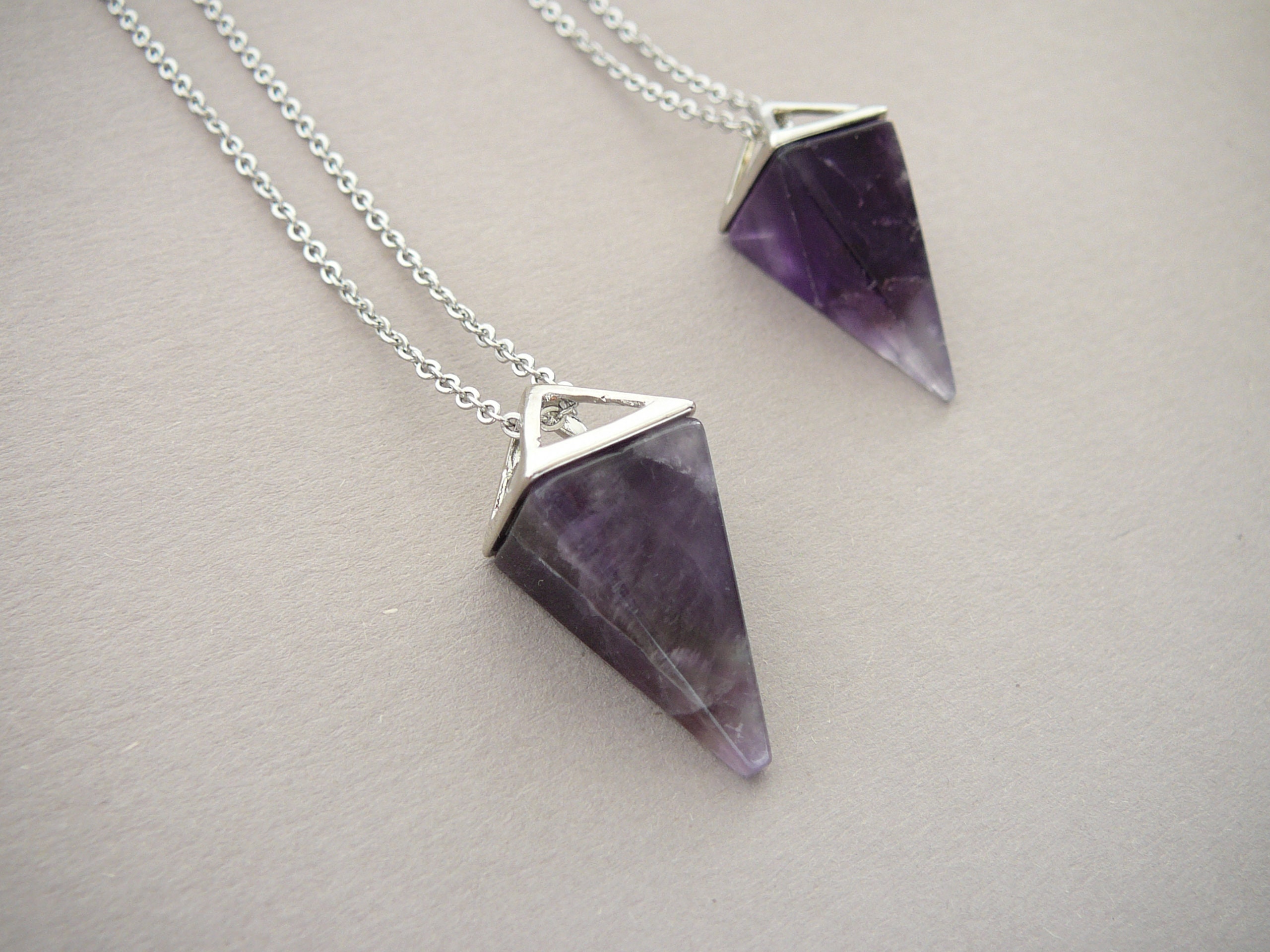 Amethyst Necklace Genuine Amethyst Crystal Pendant Pyramid | Etsy