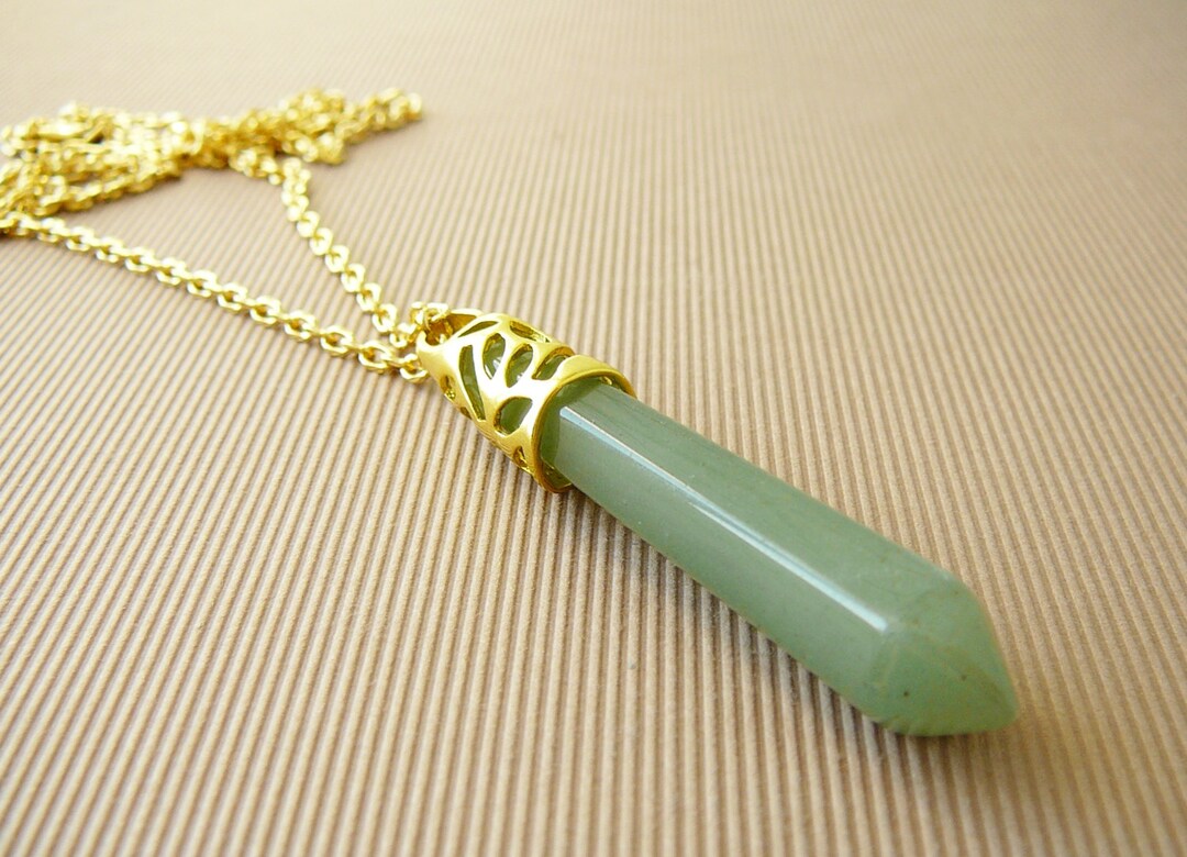 Green Aventurine Necklace Natural Aventurine Pendant Long Necklace ...