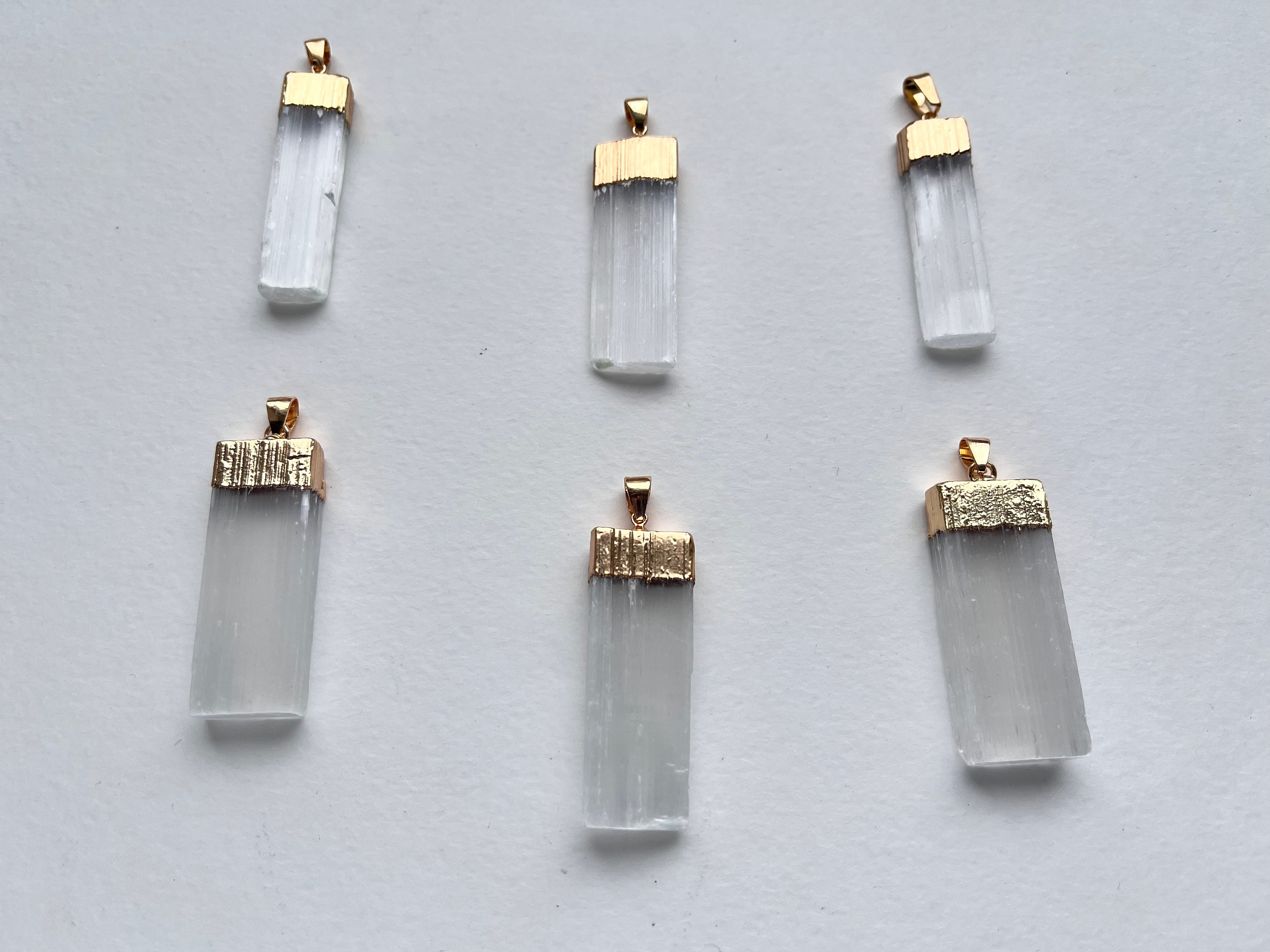 Large Selenite Necklace, Gold White Pendant Necklace, Raw Selenite ...