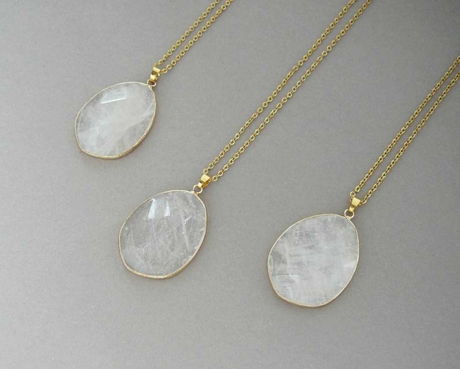 Clear Quartz Necklace Clear Quartz Pendant Gold Long | Etsy