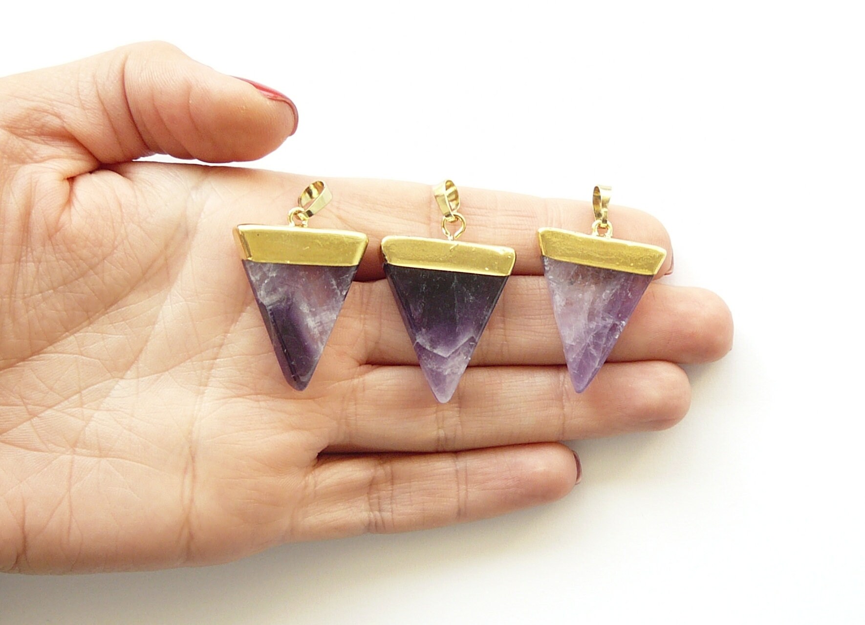 Amethyst Necklace Natural Amethyst Triangle Pendant Triangle | Etsy