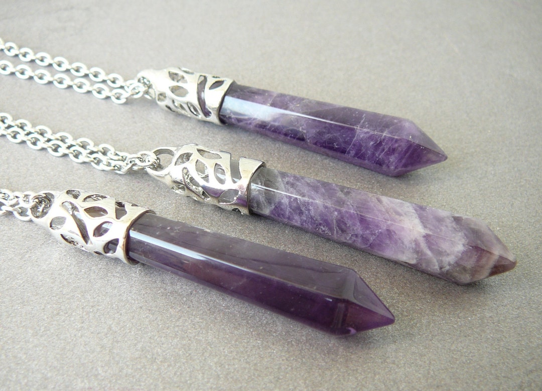Amethyst Necklace Natural Amethyst Pendant Long Necklace Healing ...