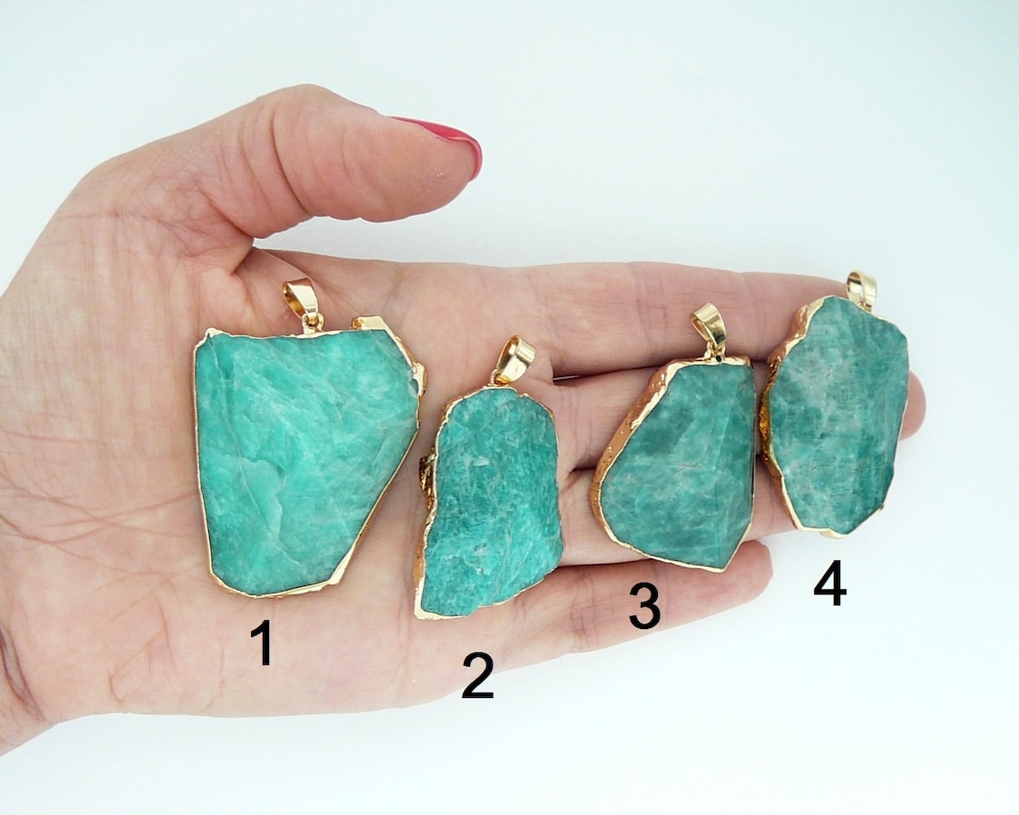 Raw Amazonite Necklace Big Amazonite Pendants Mint Green | Etsy