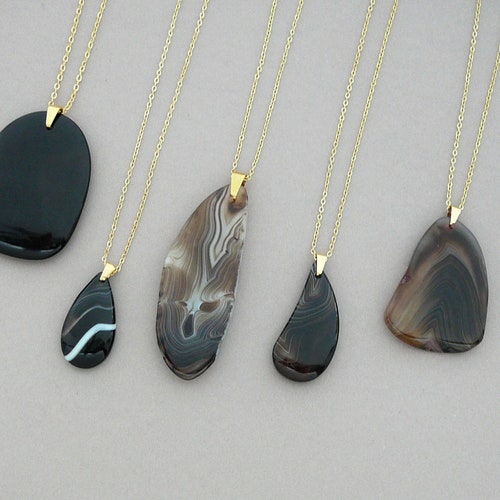 Large Agate Slice Necklace for Women Gift Grey Agate Pendant - Etsy