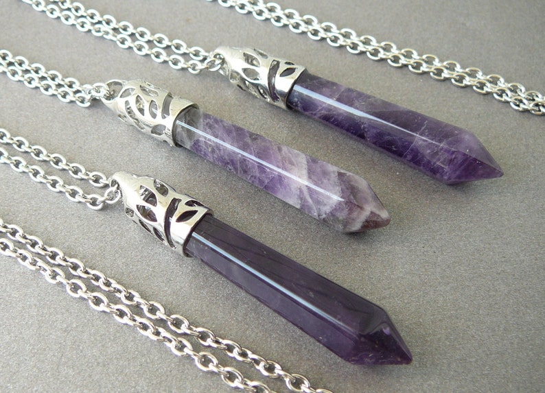 Amethyst Necklace Natural Amethyst Pendant Long Necklace - Etsy