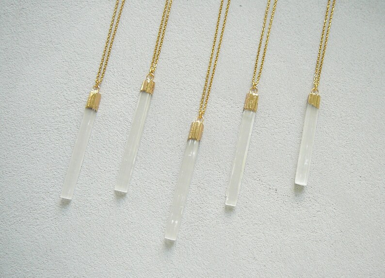 Selenite Crystal Necklace, Raw Selenite Gold Pendant, Layering ...