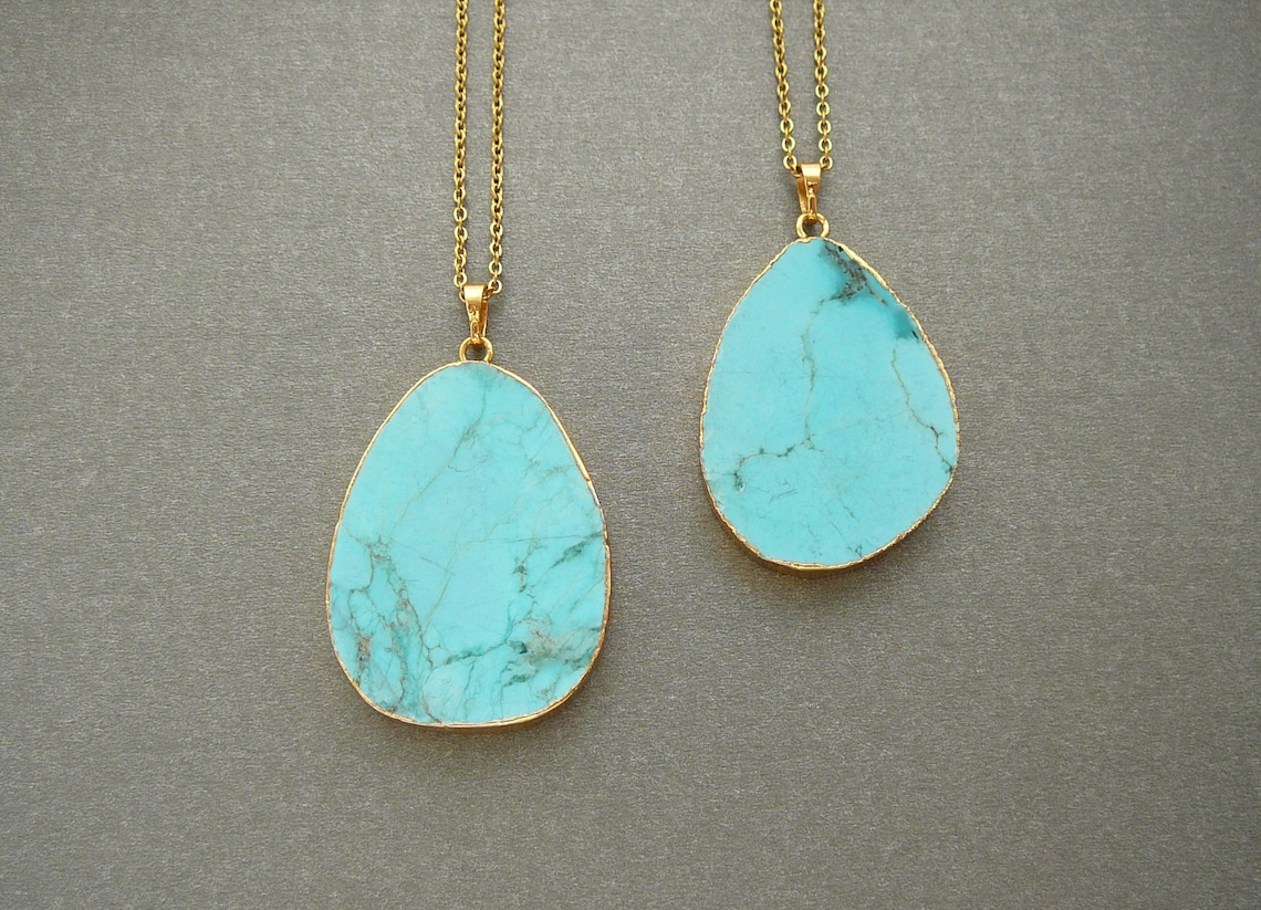 Turquoise Necklace for Women Blue Big Turquoise Pendant - Etsy
