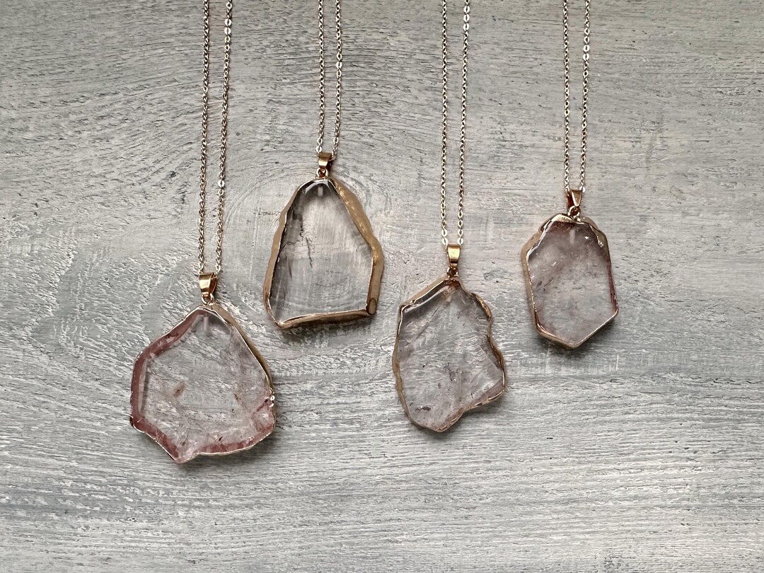 Raw Clear Quartz Necklace, Raw Quartz Pendant, Natural Quartz Gold ...