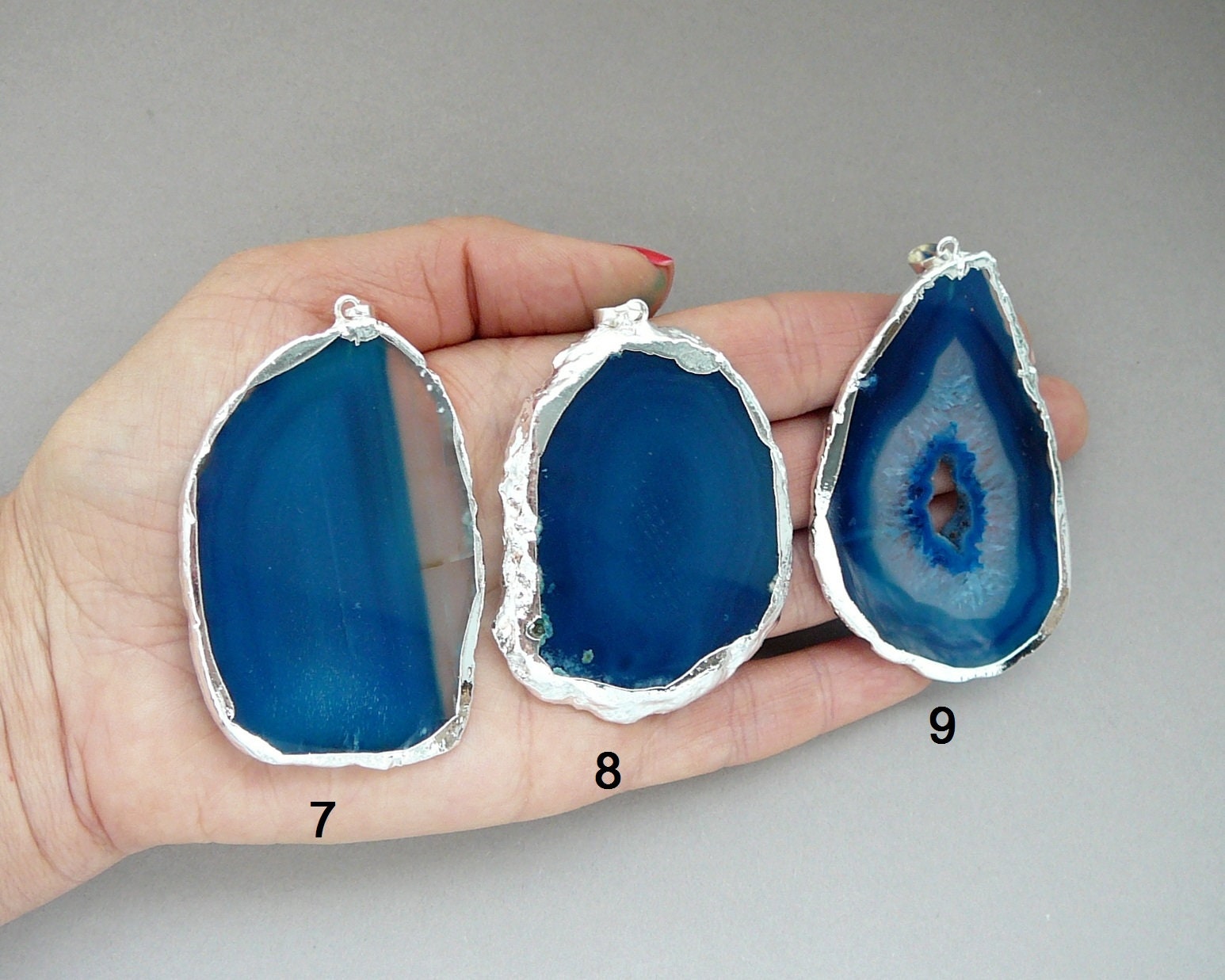 Blue Agate Slice Necklace Big Agate Pendant for Women Gemstone | Etsy