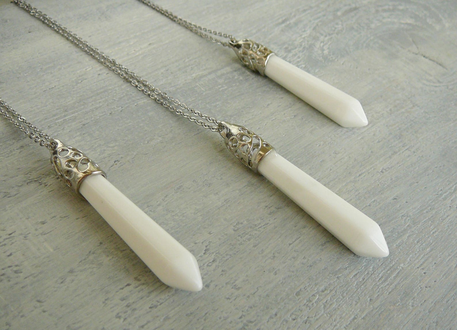 White Crystal Necklace Natural White Jade Pendants Long Necklace ...