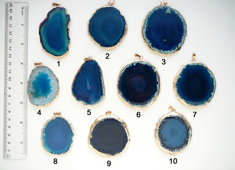 Blue Agate Slice Necklace Dark Blue Agate Pendant Gift for - Etsy