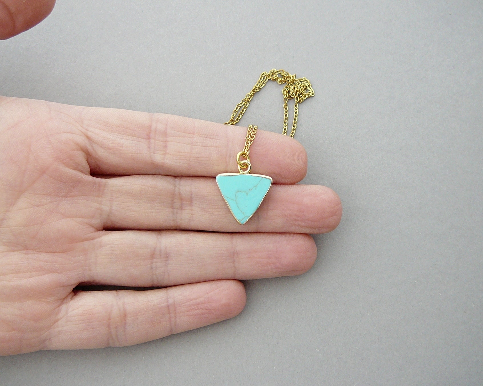 Turquoise Pendant Gold Triangle Turquoise Necklace Blue | Etsy