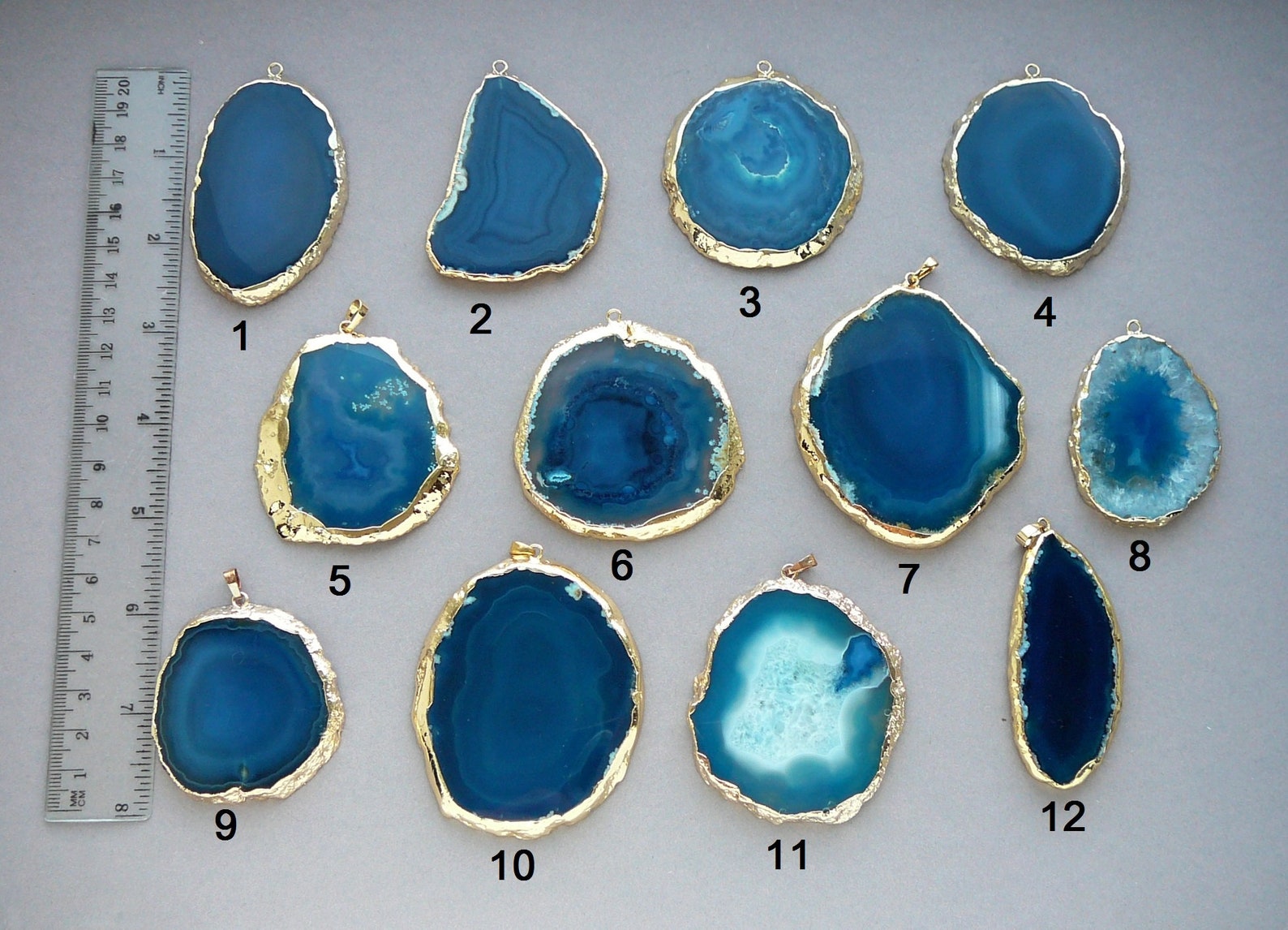 Large Agate Necklace Slice Blue Agate Pendant for Women Big - Etsy