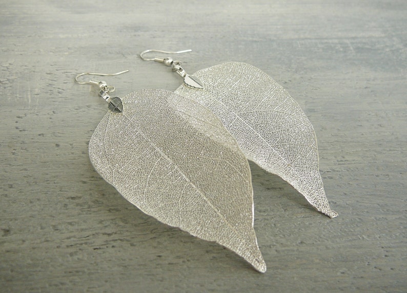 Real Leaf Silver Earrings Silver Dipped Natural Leaf Silver - Etsy