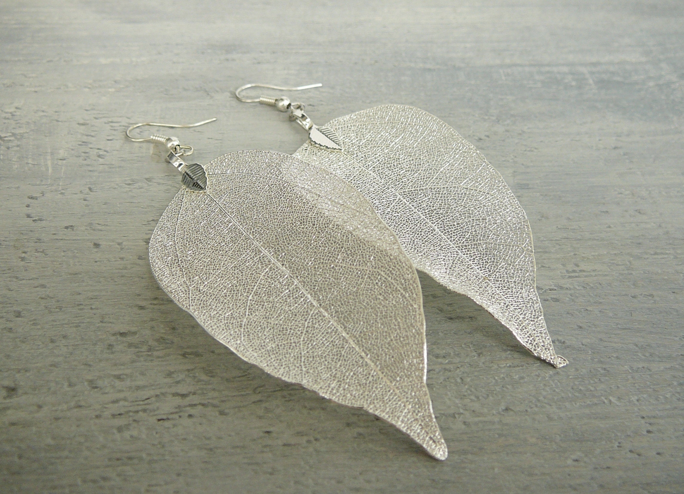 Real Leaf Silver Earrings Silver Dipped Natural Leaf Silver - Etsy