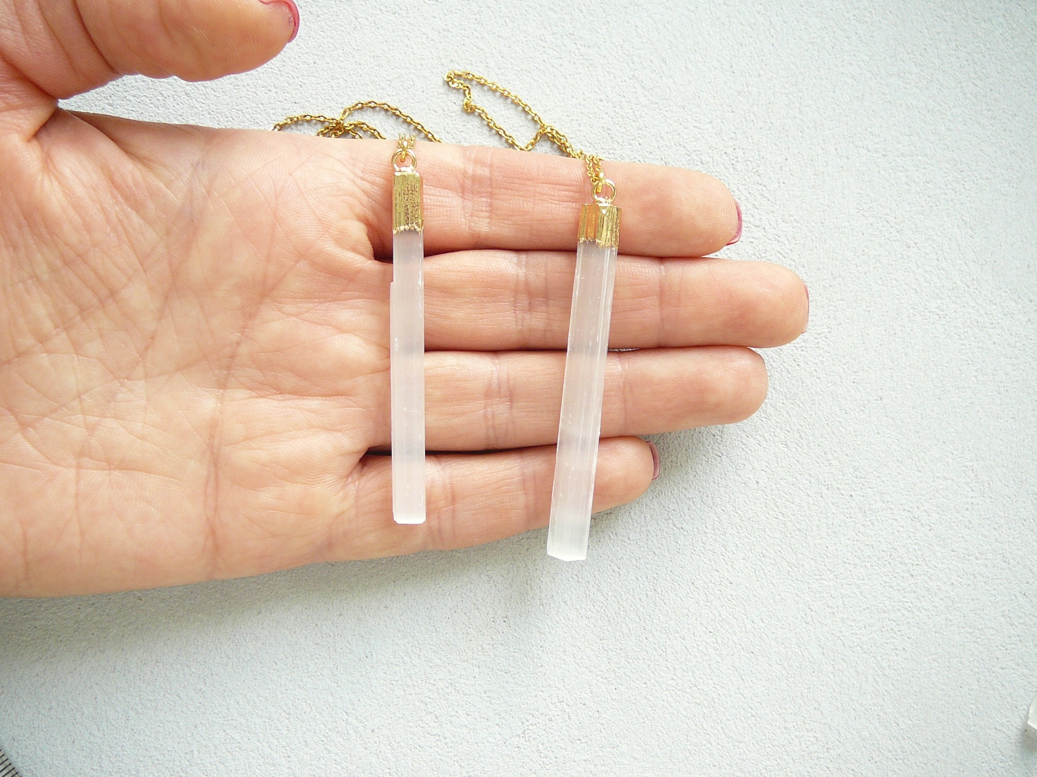 Selenite Crystal Necklace, Raw Selenite Gold Pendant, Layering ...