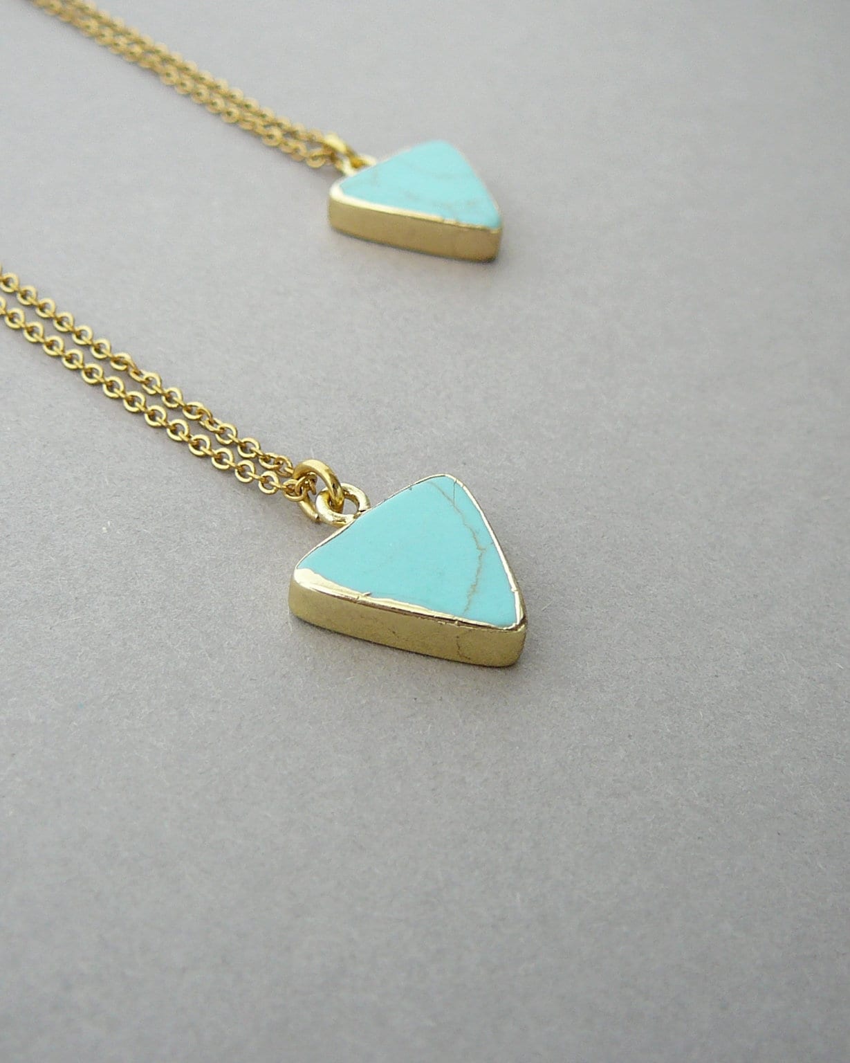 Turquoise Pendant Gold Triangle Turquoise Necklace Blue | Etsy