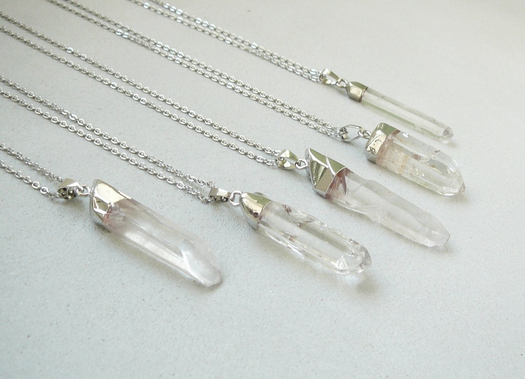 Raw Clear Quartz Necklace, Crystal Point Necklaces, Silver Clear Quartz ...