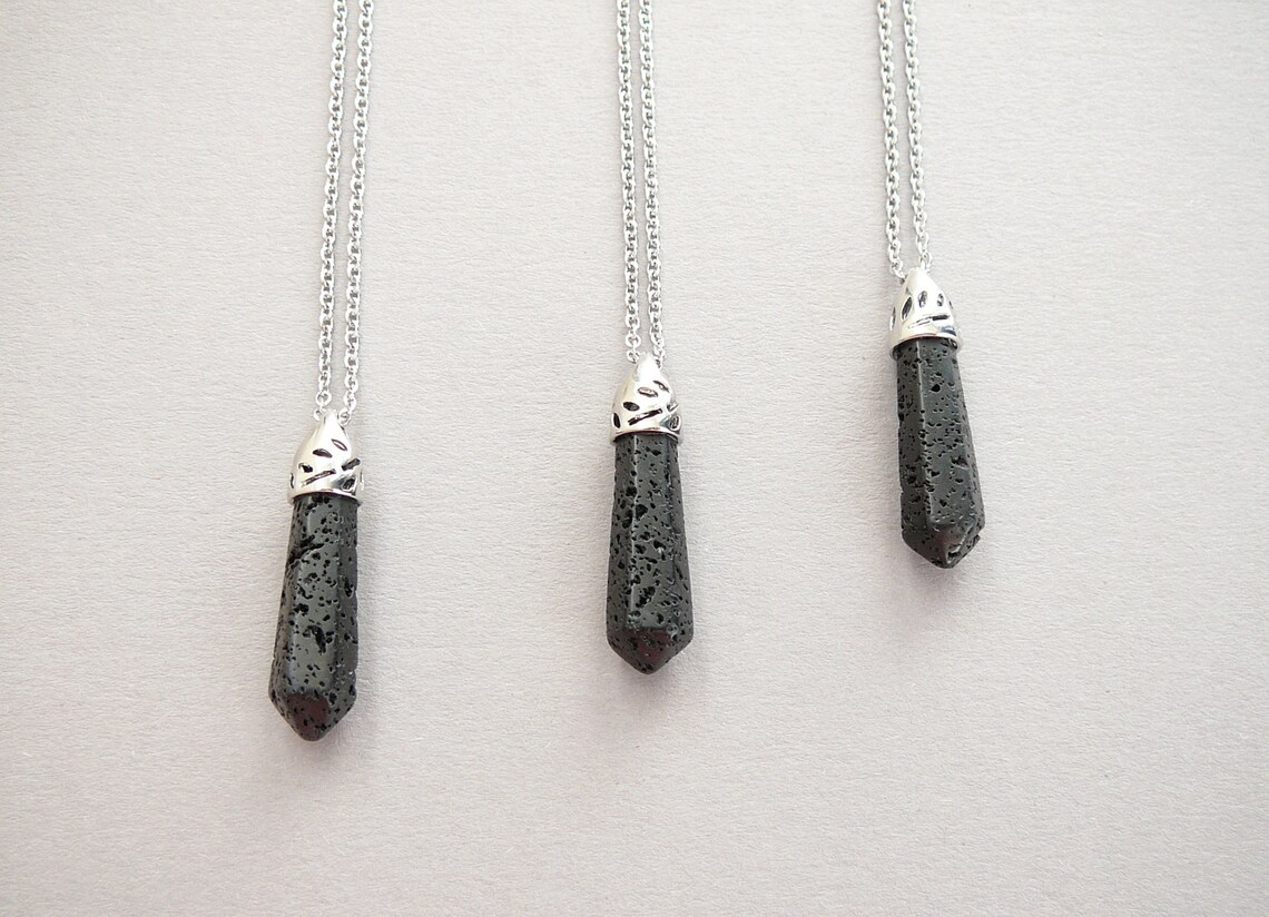 Black Lava Necklace Mens Lava Rock Necklace Volcanic Lava | Etsy