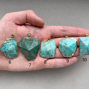 Raw Amazonite Necklace, Big Amazonite Pendants, Mint Green Gold ...