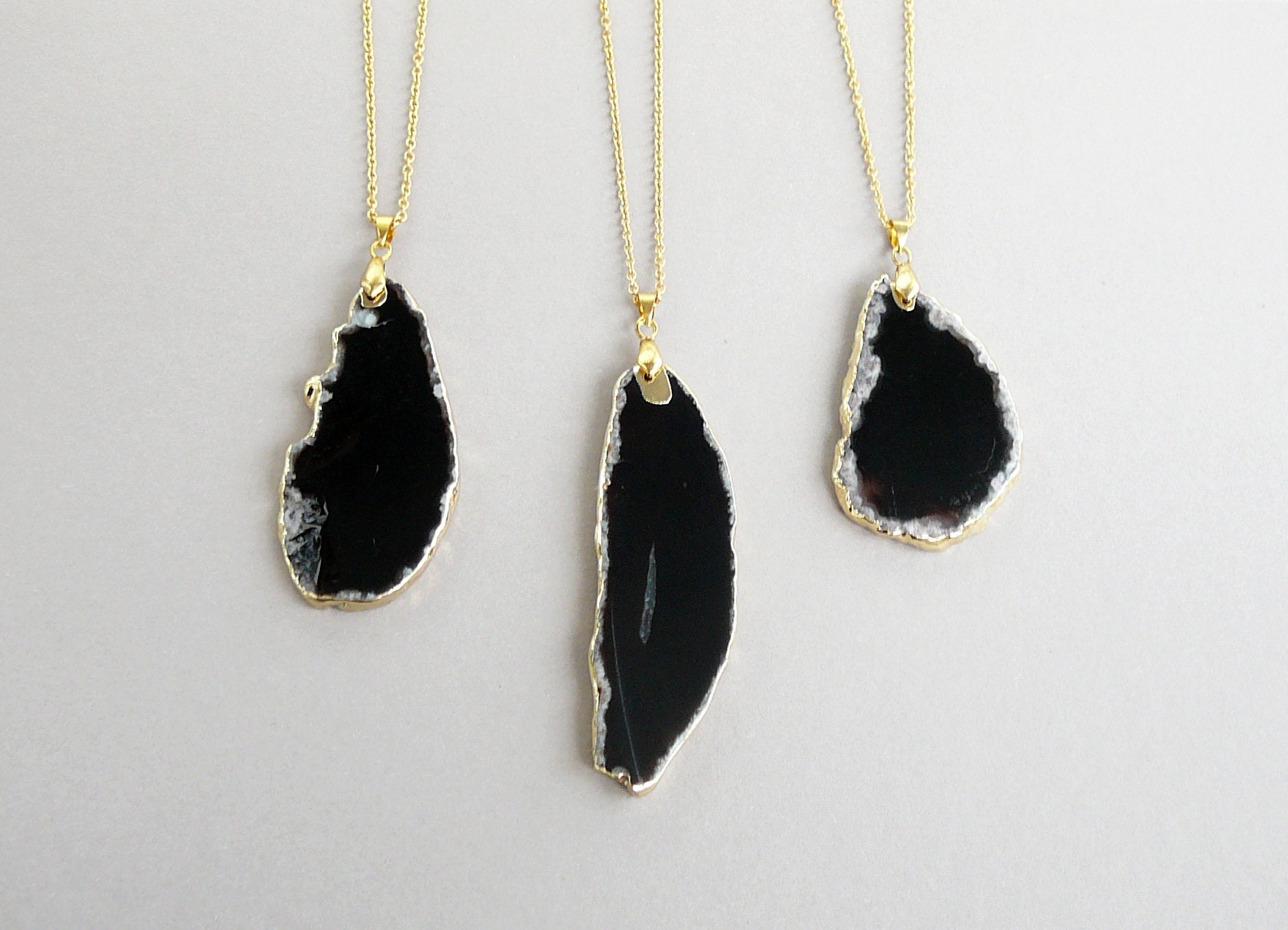 Black Agate Slice Necklaces Big Agate Slice Pendant for Women | Etsy