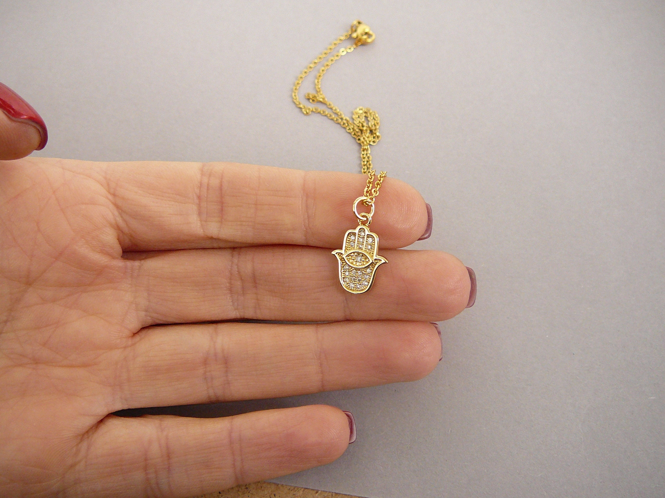 Hamsa Hand Necklace Gold Crystal Hamsa Necklace Hand of Fatima | Etsy