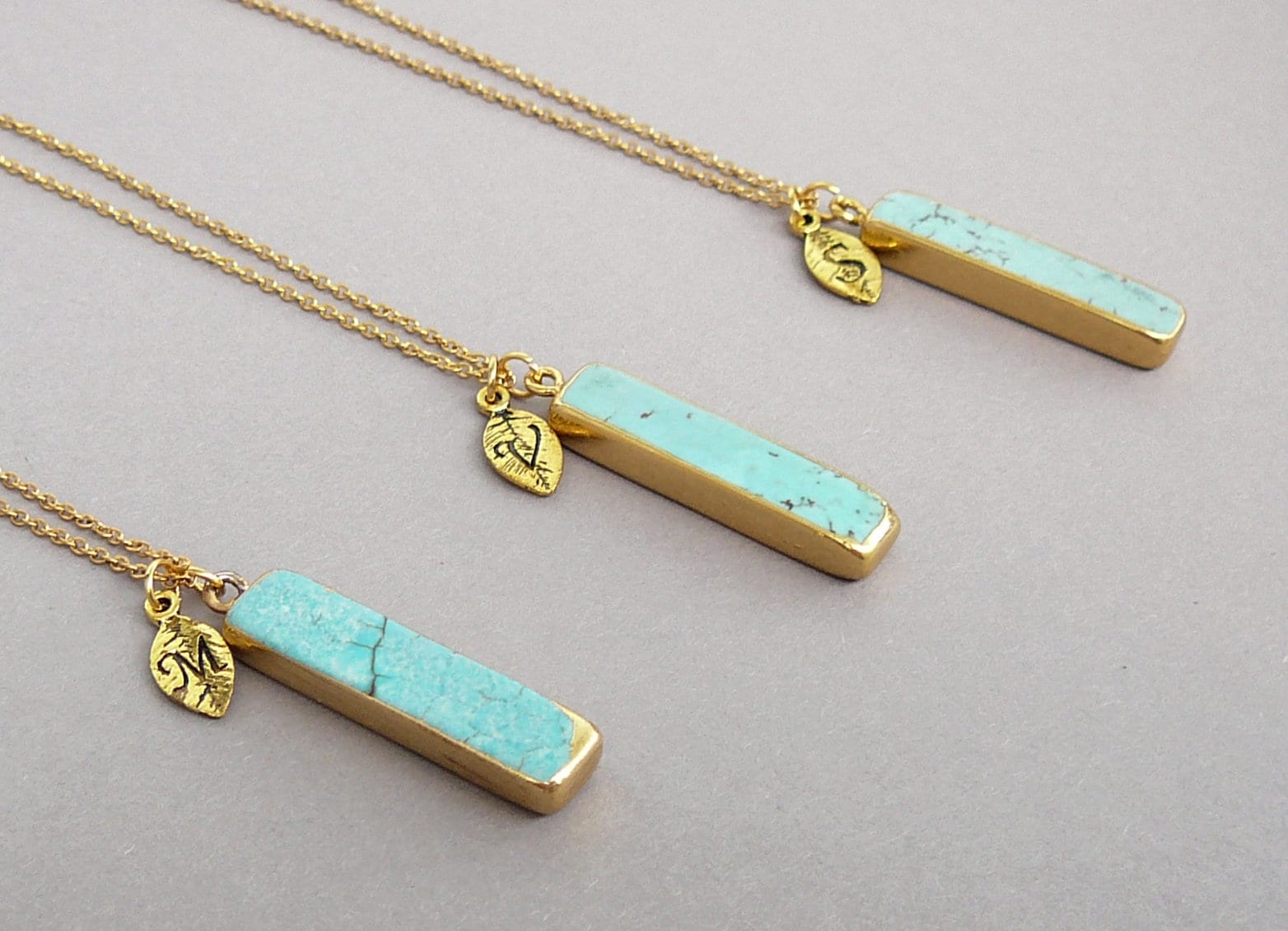 Turquoise Necklace Initial Leaf Necklace Letter Pendant | Etsy