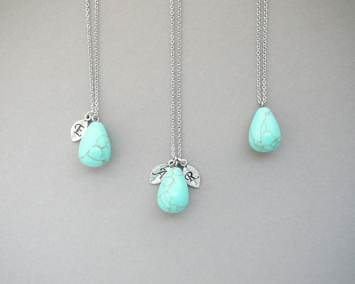 Turquoise Initial Pendant Necklace Silver Leaf Letter Howlite Pendant ...