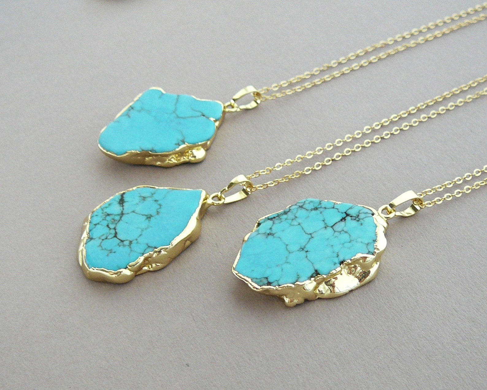 Turquoise Necklace Gold Turquoise Pendant Necklace Blue - Etsy