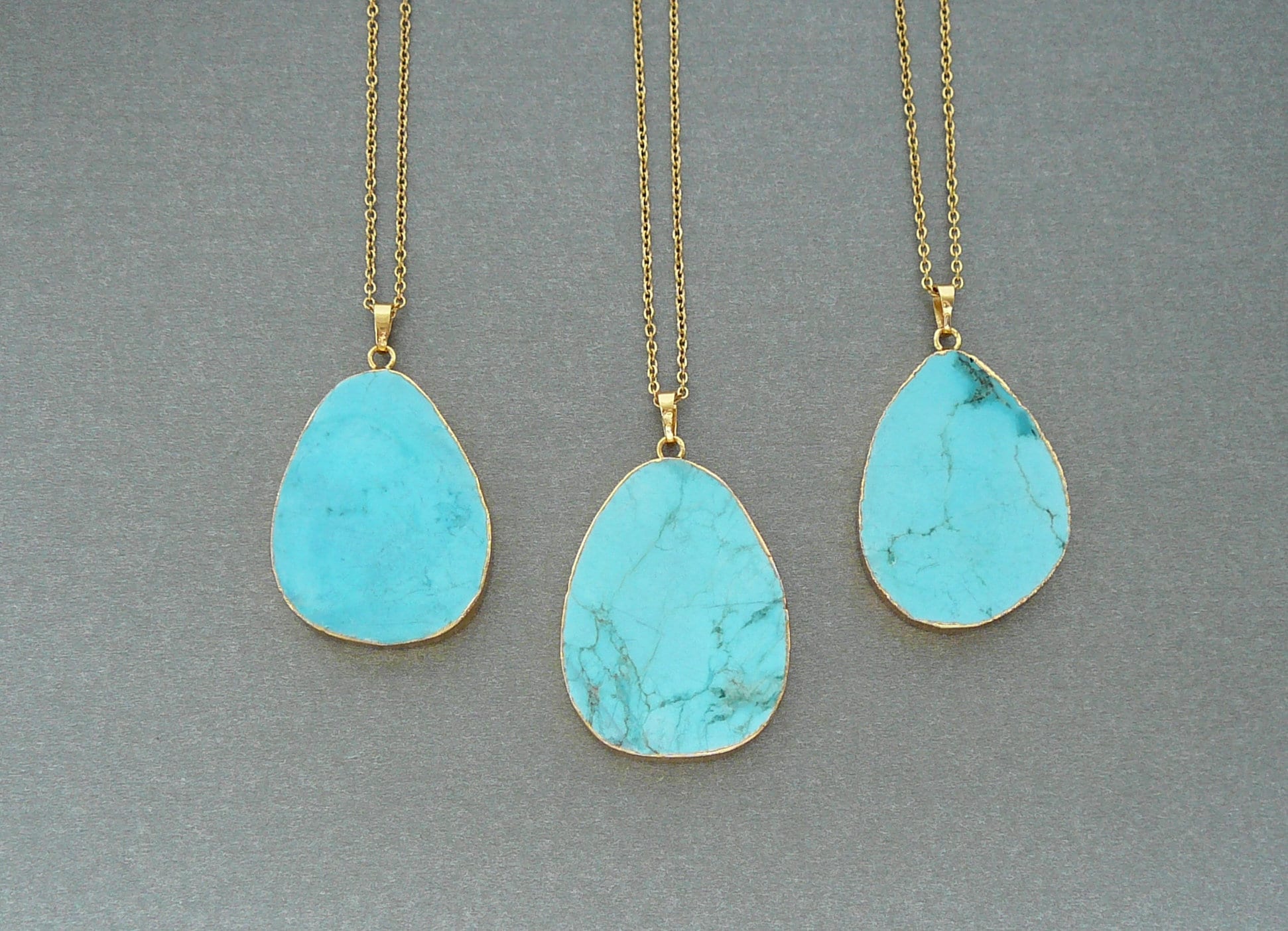 Turquoise Necklace for Women Blue Big Turquoise Pendant Necklace Long ...