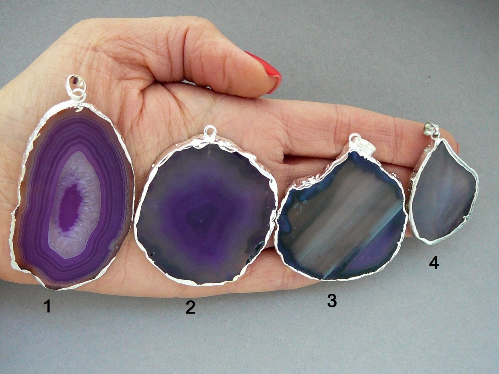 Violet Agate Slice Necklace Dark Violet Agate Pendant Gift for - Etsy