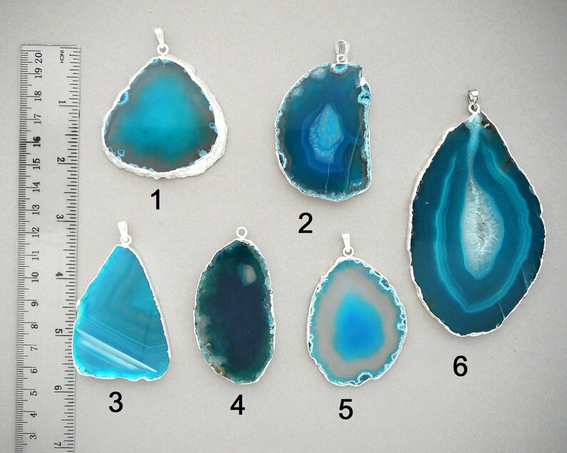 Blue Agate Slice Necklace Big Agate Pendant for Women Gemstone | Etsy