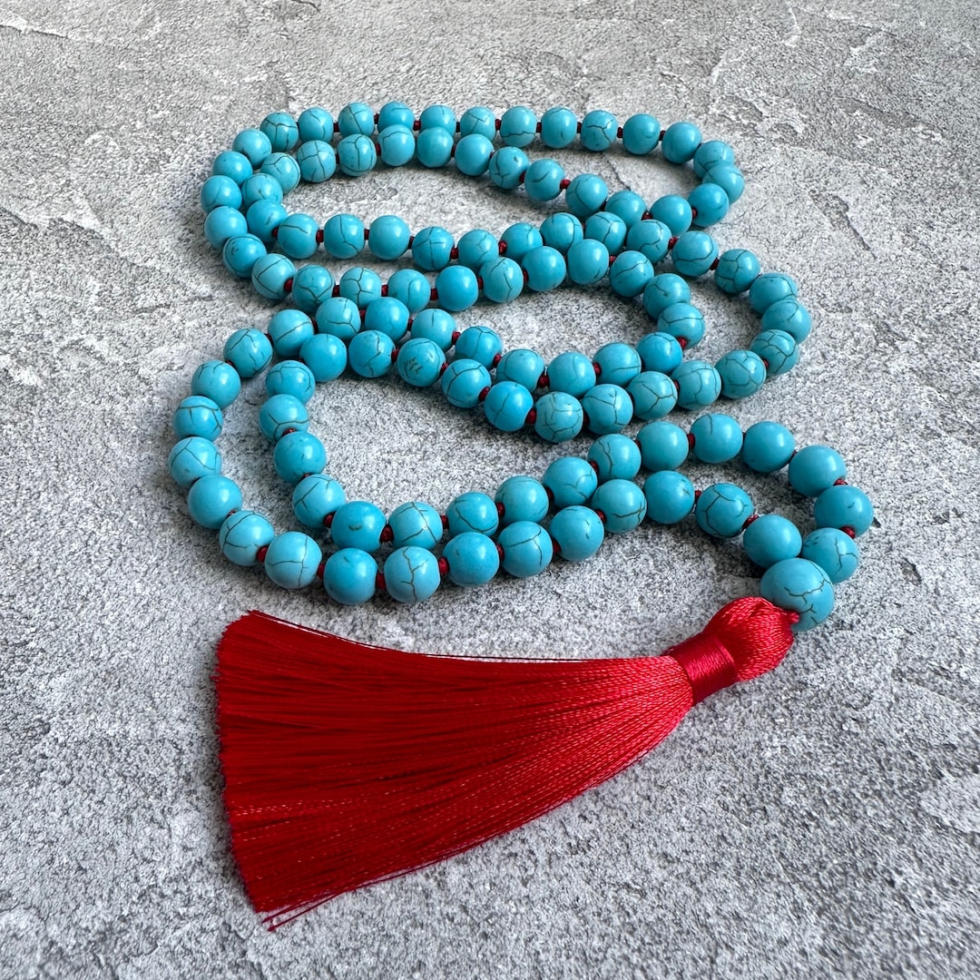 Turquoise Mala Necklace Turquoise Howlite 108 Mala Beads Necklace Hand ...