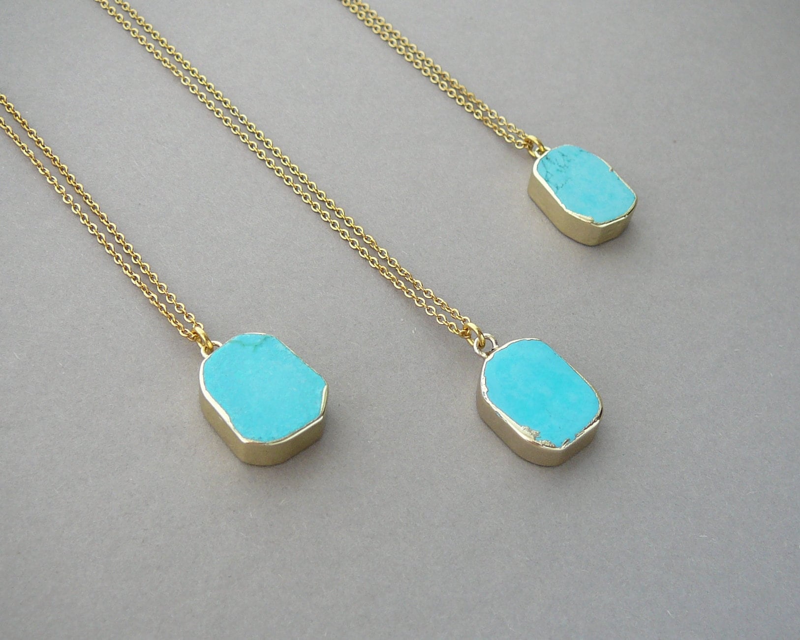 Turquoise Necklace, Blue Pendant Necklace, Small Round Gemstone ...