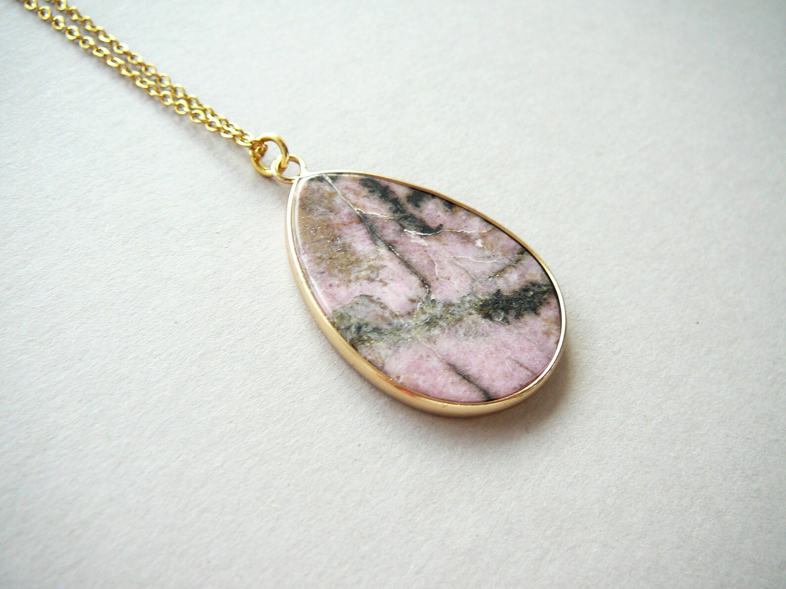 Pink Rhodonite Necklace Natural Rhodochrosite Drop Pendant | Etsy