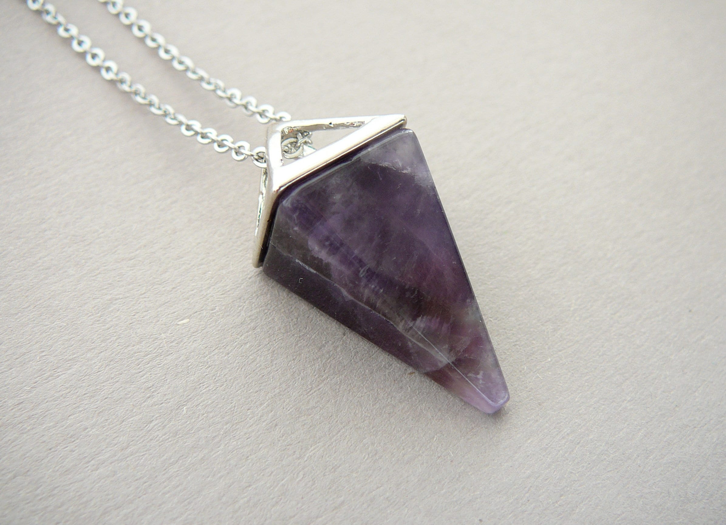 Amethyst Necklace Genuine Amethyst Crystal Pendant Pyramid | Etsy