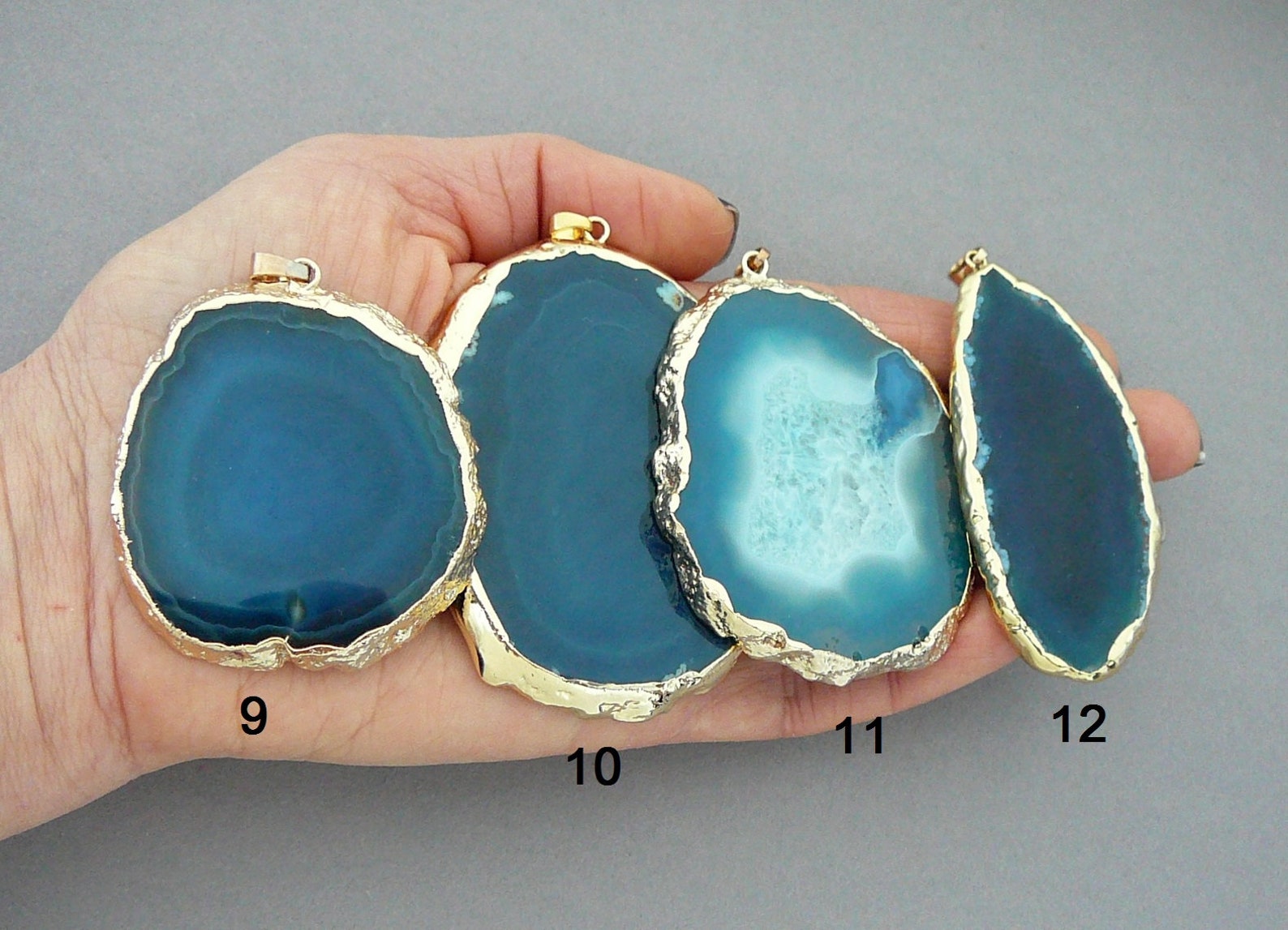 Large Agate Necklace Slice Blue Agate Pendant for Women Big - Etsy