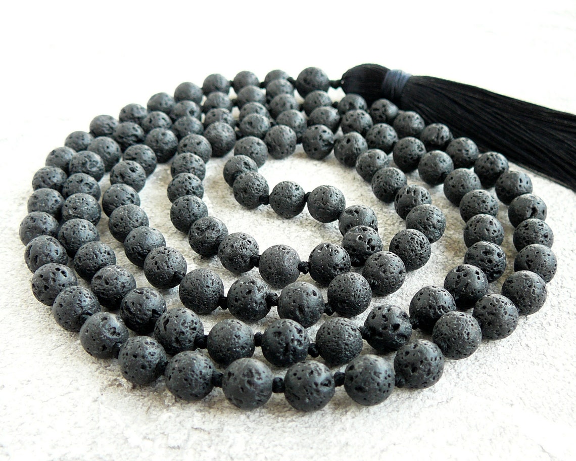 Lava Mala Necklace Black Lava 108 Mala Necklace for Man Women | Etsy